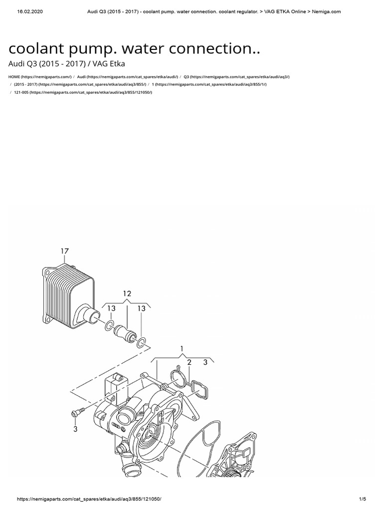 Audi Q3 (2015 - 2017) - Coolant Pump. Water Connection. Coolant ...