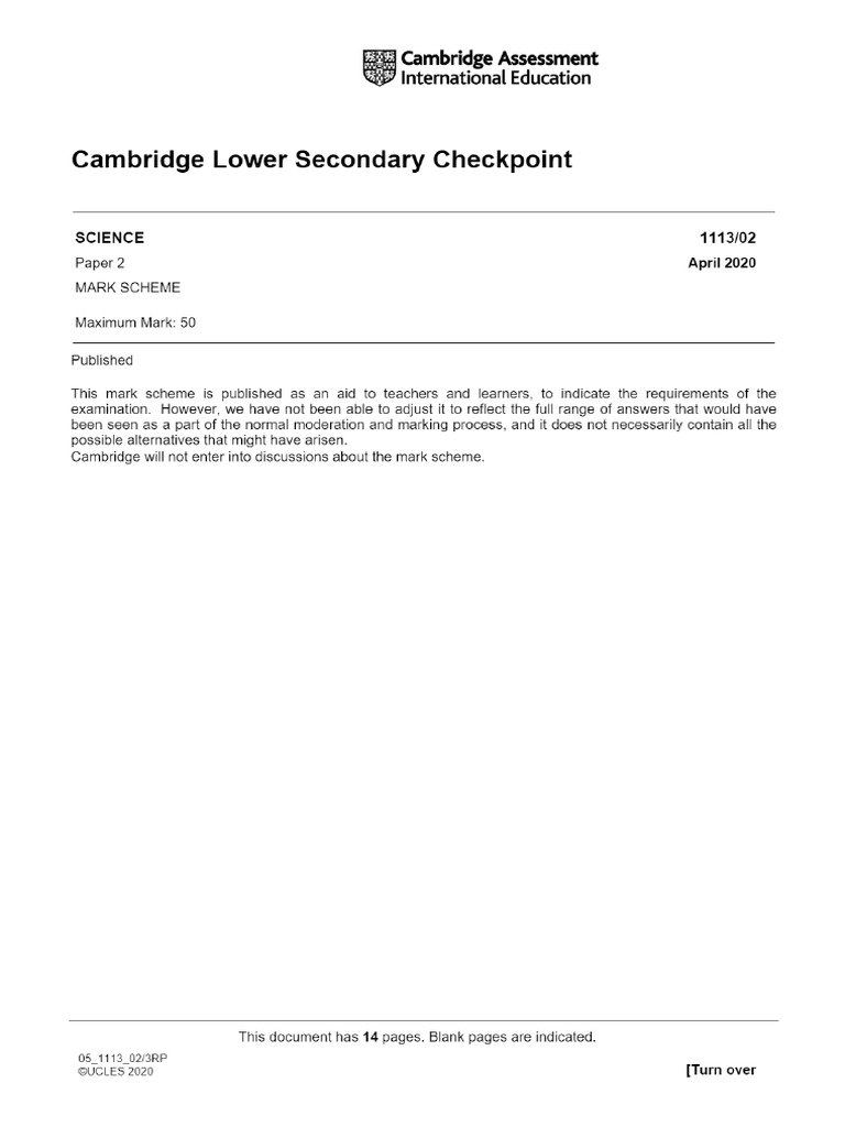 Science April 2020 Paper 2 Marking Scheme | PDF