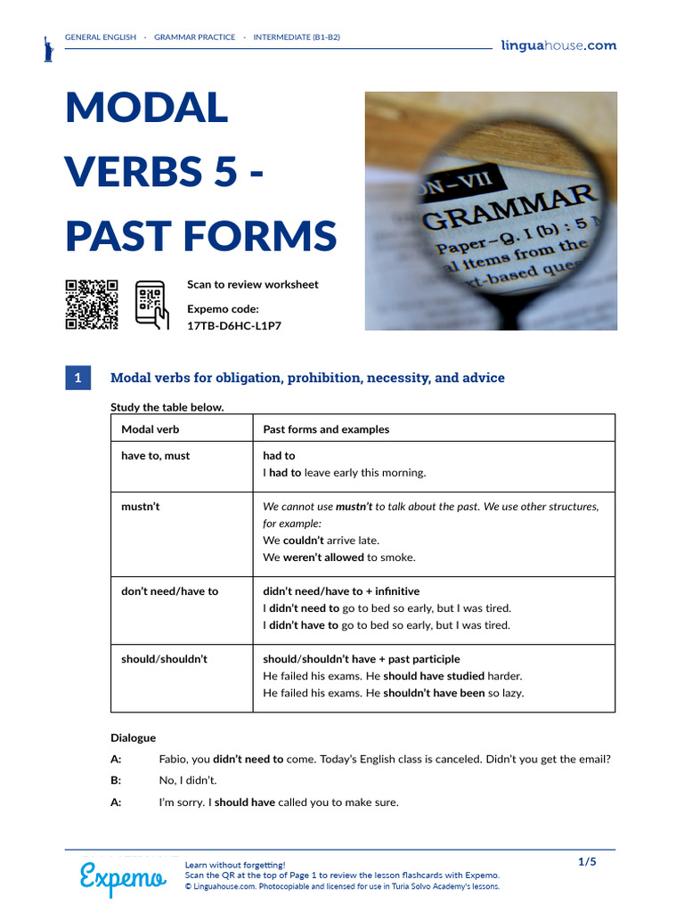 Modal Verbs 5 Past Forms American English Student Ver2 | PDF | Verb