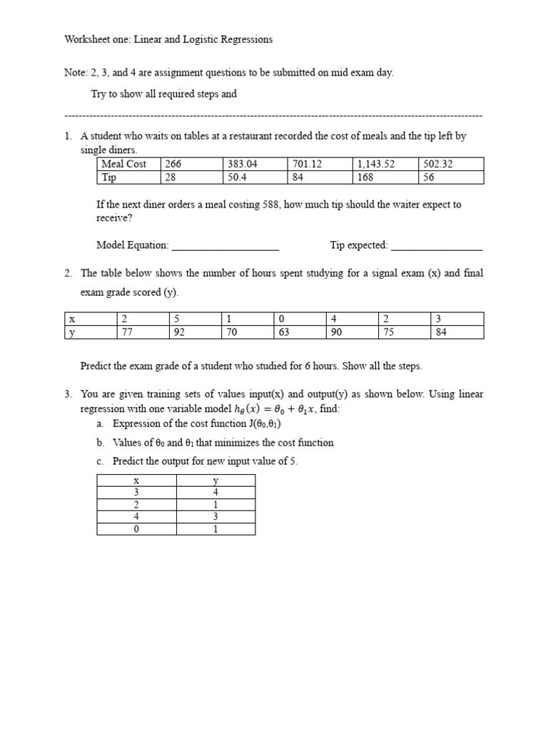 Linear Regression Worksheets | PDF | Regression Analysis | Logistic Regression