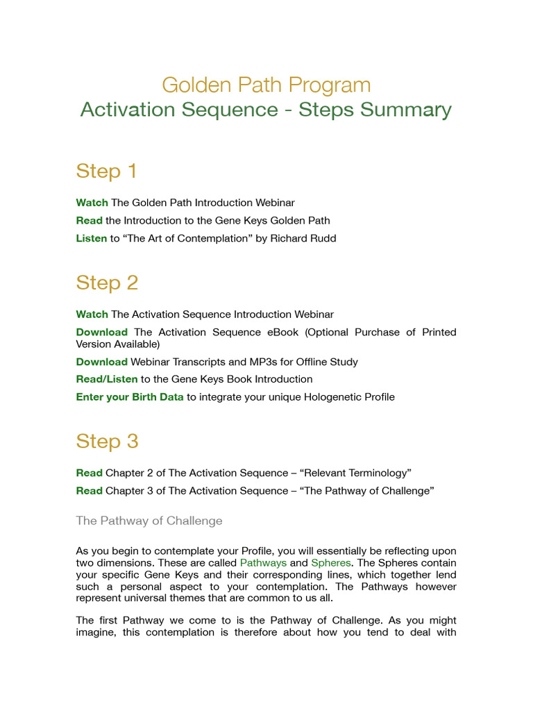 Golden Path Activation Sequence Overview | PDF