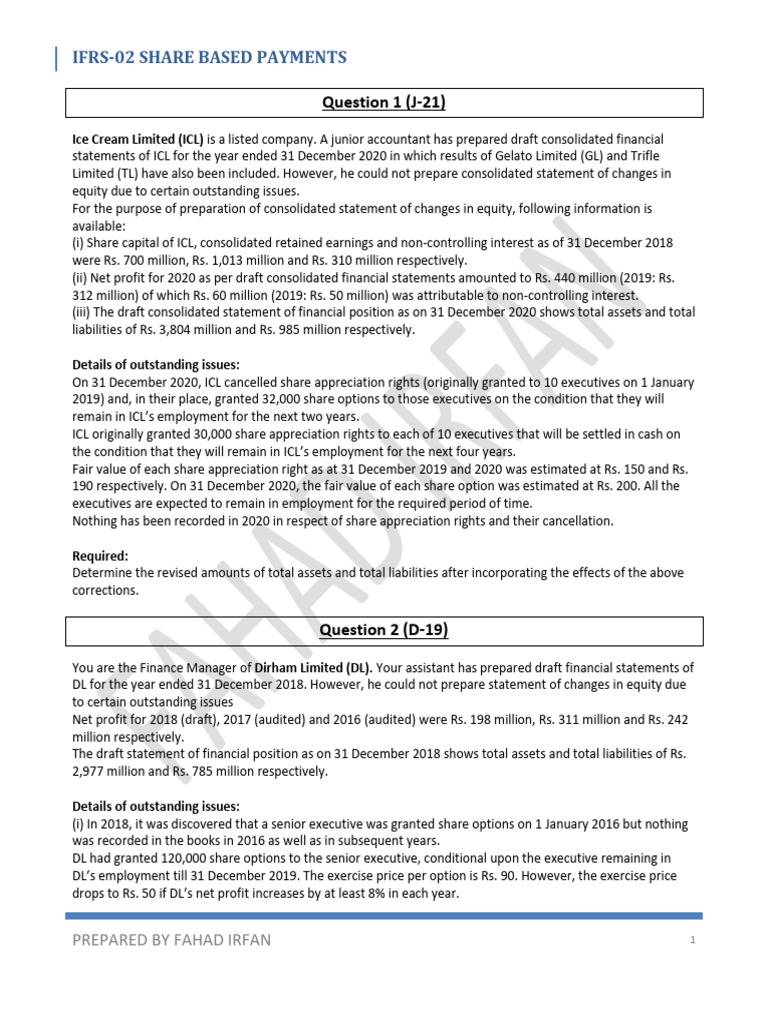 Aafr Ifrs 2 Icap Past Paper With Solution | PDF | Option (Finance ...