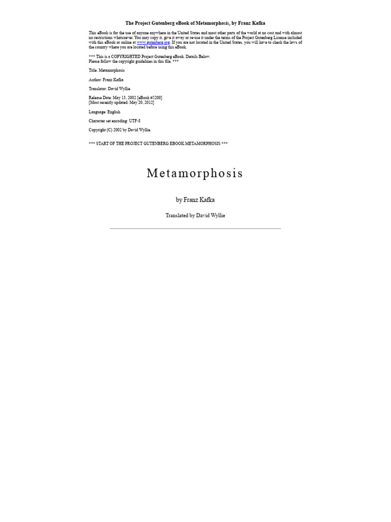 WWW Gutenberg Org Files 5200 5200 H 5200 H HTM | PDF | The Metamorphosis