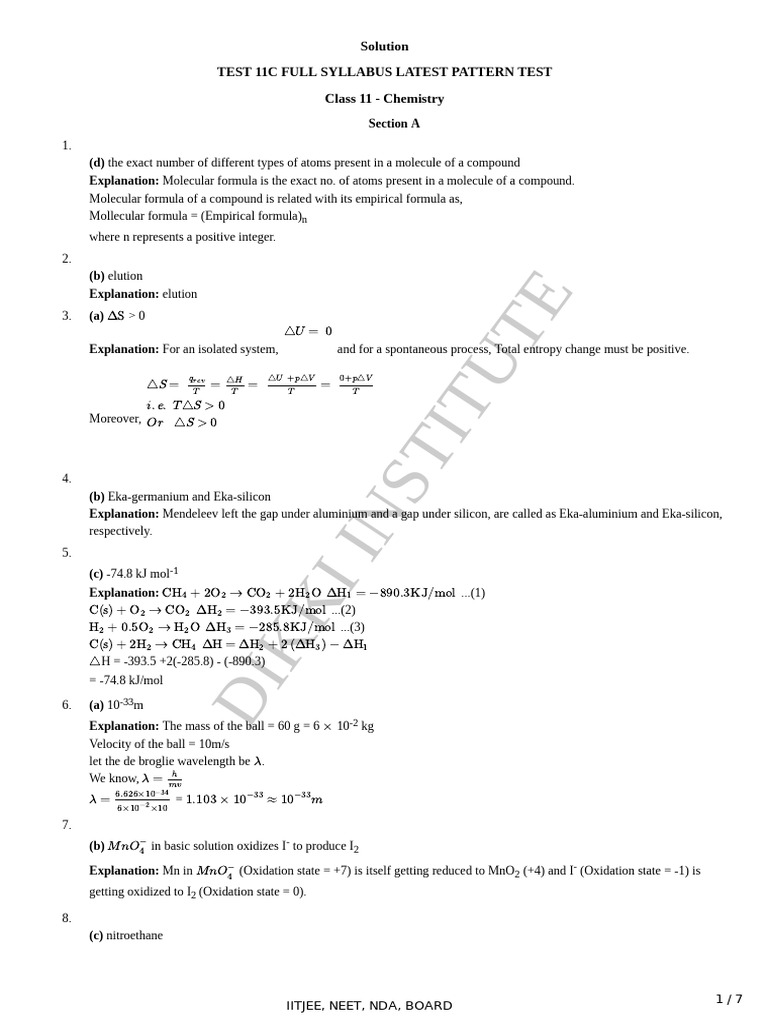 TEST 11C FULL SYLLABUS LATEST PATTERN TEST Solution | PDF | Electron ...
