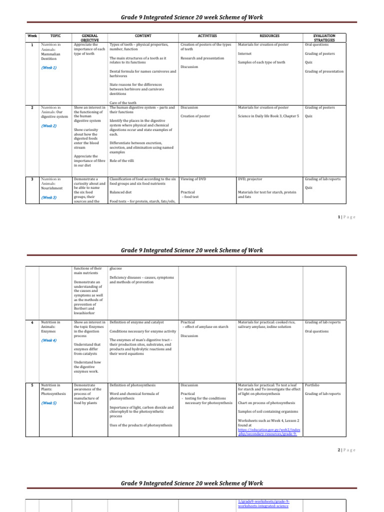 Grade 9 - Integrated Science Consolidated Curriculum | Download Free ...