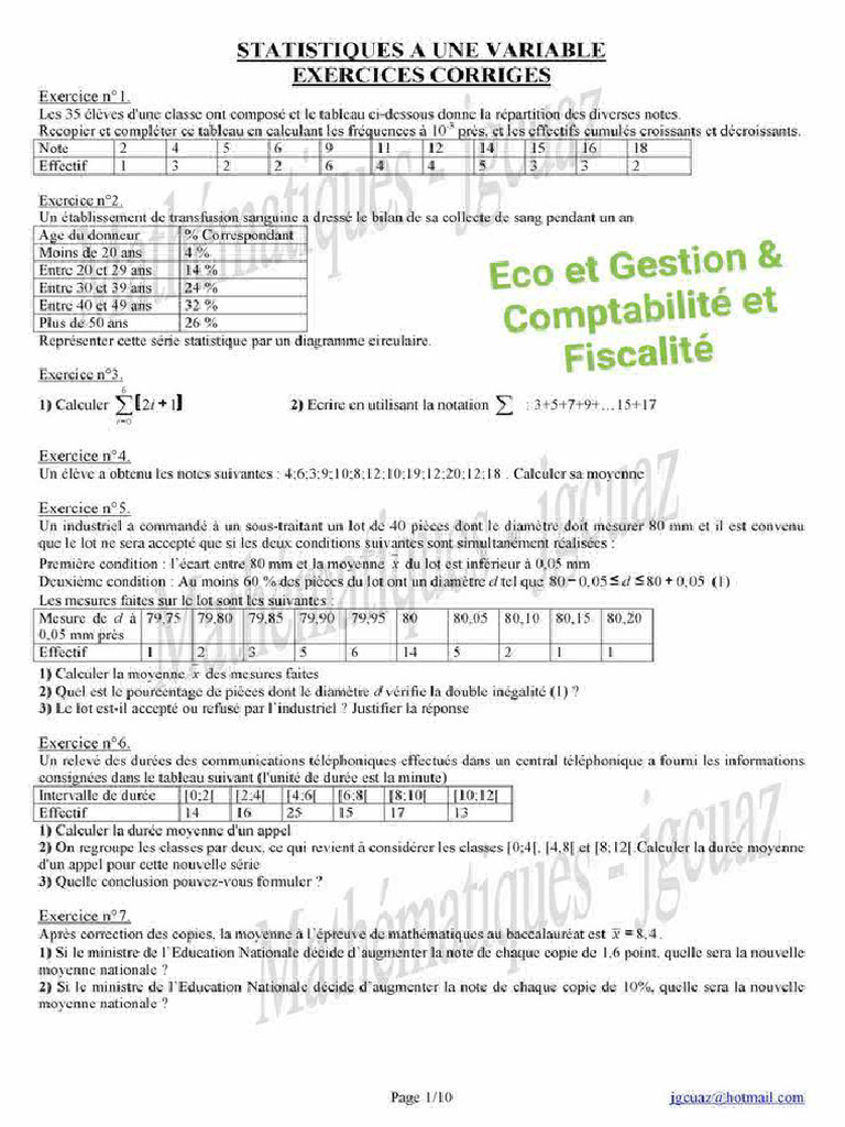 Statistique Descriptive Exercices Corrigés s1 | PDF