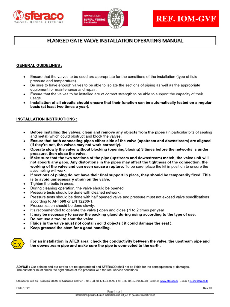 Flanged Gate Valve Installation Guide | PDF | Valve | Pipe (Fluid ...