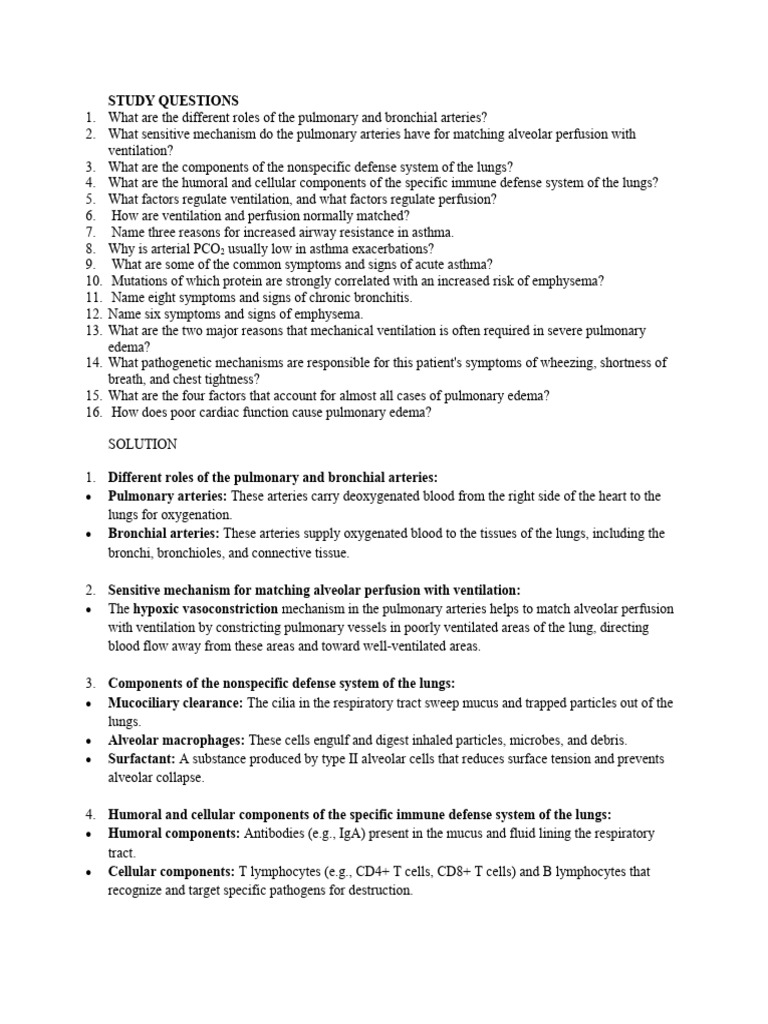 Lung Function and Disease Study Questions | PDF | Lung | Respiratory Tract