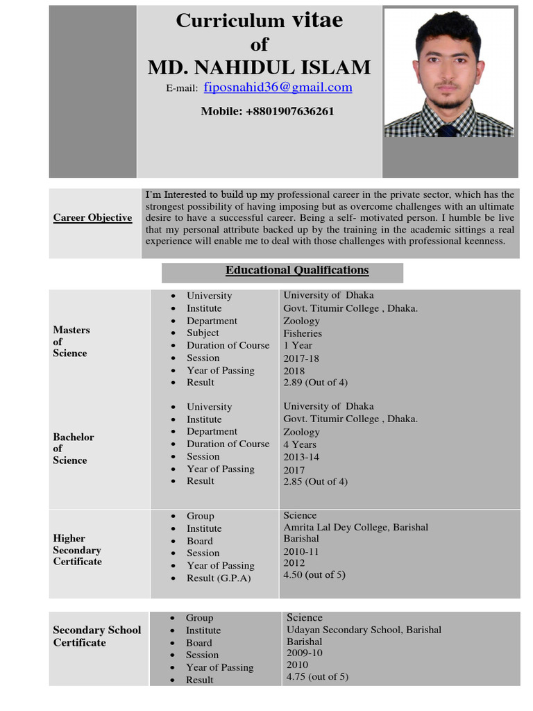 Professional CV of Md. Nahidul Islam | PDF