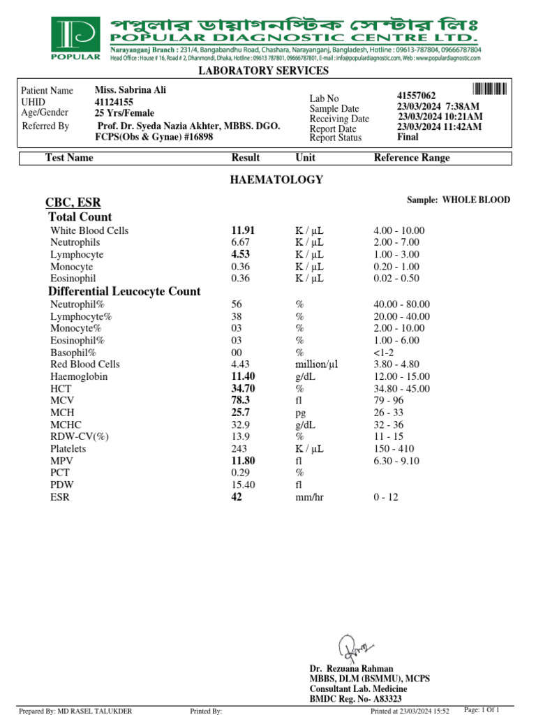 Lab Result | Download Free PDF | White Blood Cell | Clinical Medicine