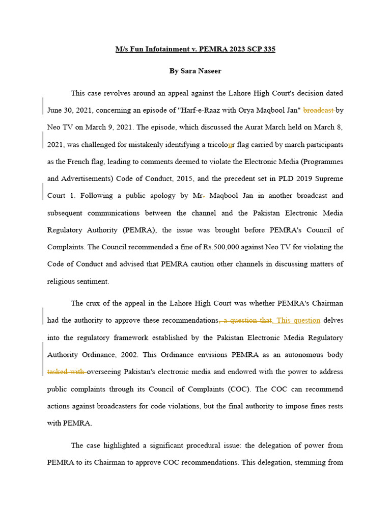 Fun Infotainment v. PEMRA - 2023 SCP 335 | PDF | Precedent | Judgment (Law)