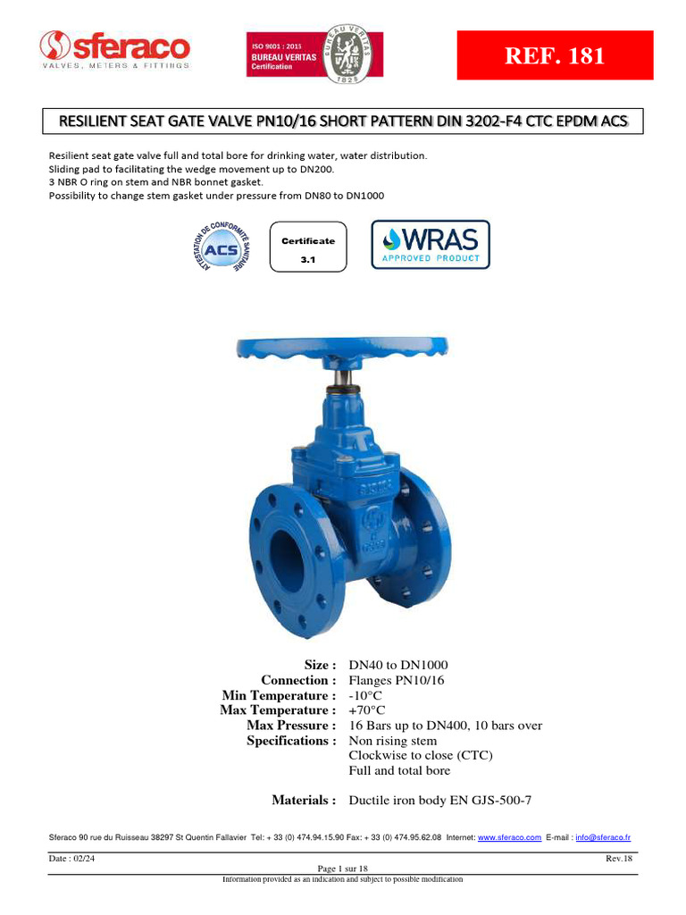 Technical Datasheet Resilient Seat Gate Valve f4 CTC Epdm Acs Flanged ... Technical Datasheet Resilient Seat Gate Valve f4 CTC Epdm Acs Flanged ...