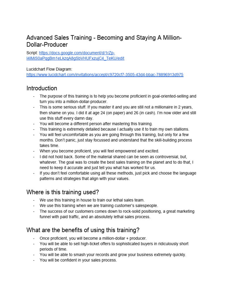 Advanced Sales Training - Becoming and Staying A Million-Dollar ...
