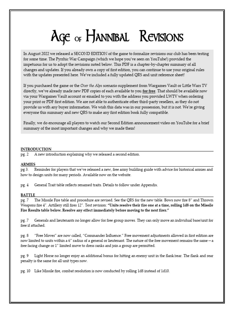 Age of Hannibal Second Edition Changes | PDF | Military