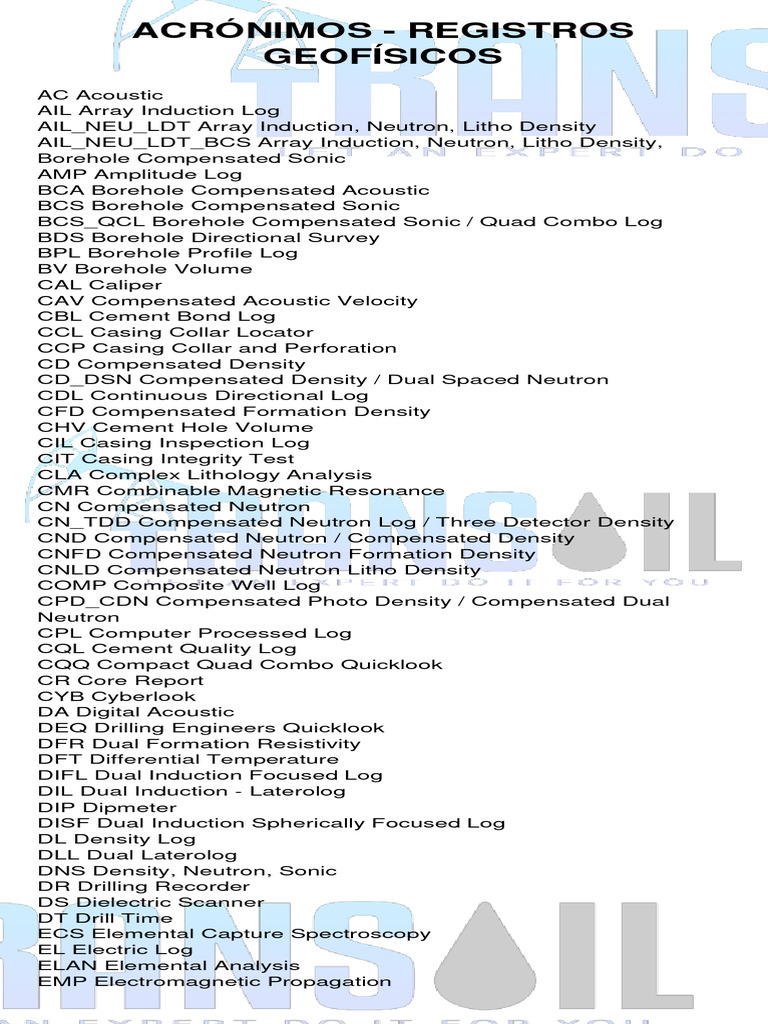Geophysical Log Acronyms Explained | PDF | Computers | Technology & Engineering