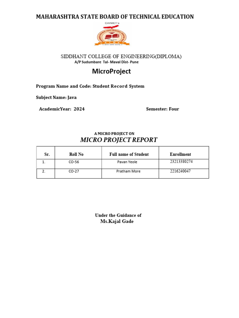 JAVA Mam Micro Project | PDF | Qualifications | Career And Technical ...