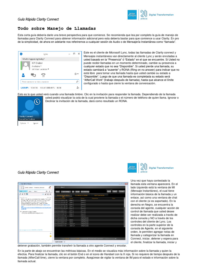 Guía Rápida Clarity Connect | PDF | protocolo de Iniciacion de Sesion ...