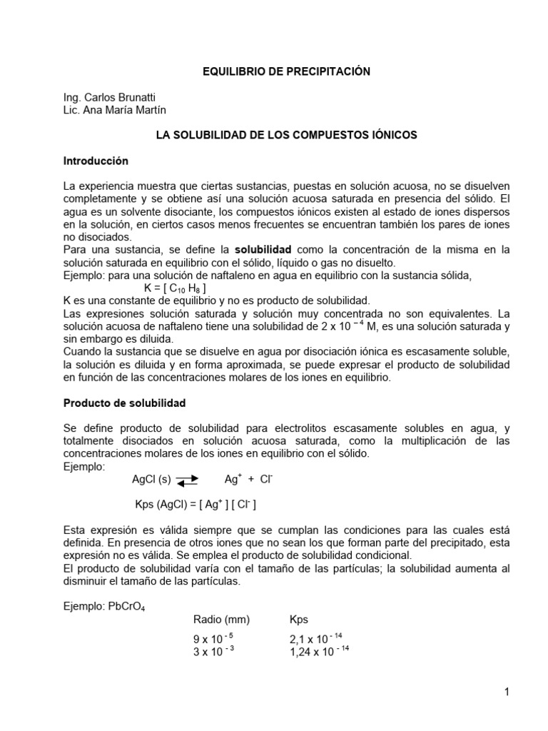 Equilibrio de Precipitacion | PDF | Solubilidad | Solución acuosa
