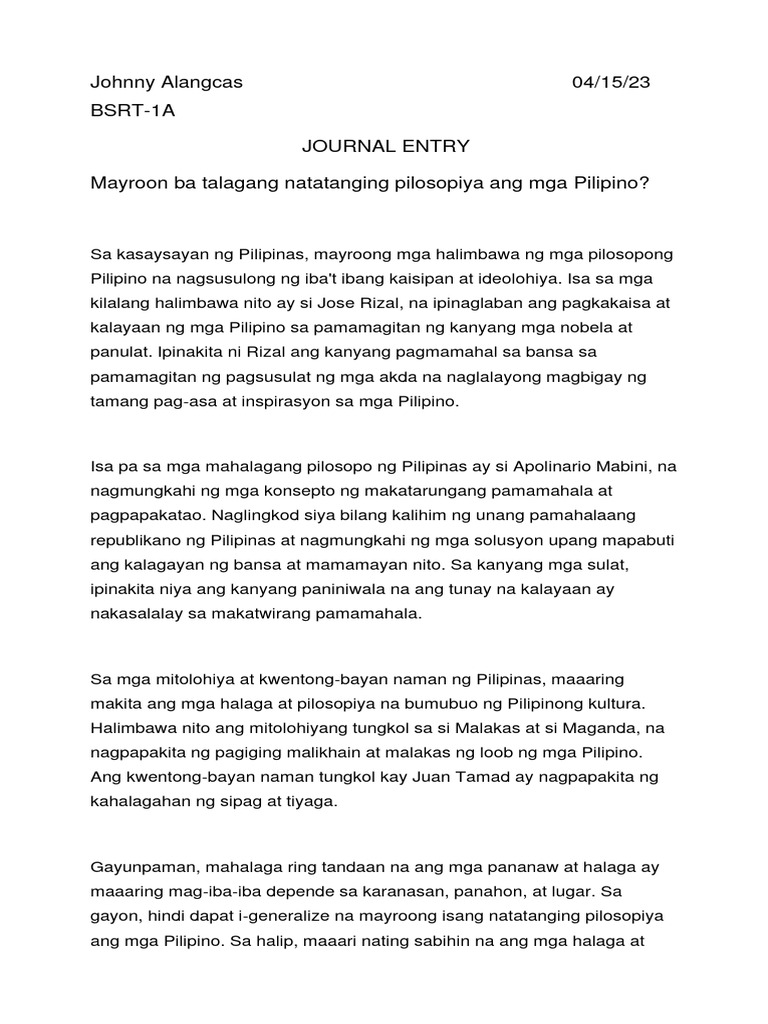 Alangcas, Johnny Bsrt-1a Journal Entry 2 | PDF Alangcas, Johnny Bsrt-1a Journal Entry 2 | PDF