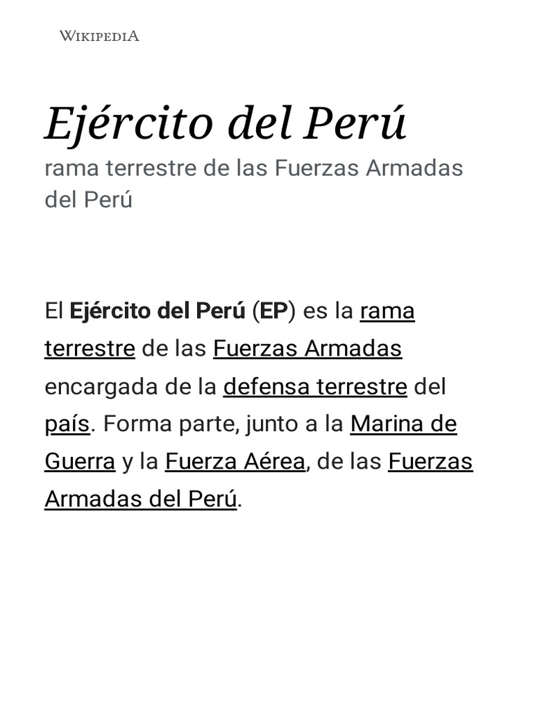 Ejército del Perú: Historia y Funciones | PDF | Perú | Militar