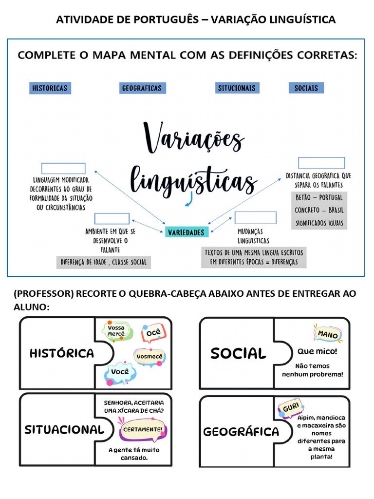 ATIVIDADE DE PORTUGUÊS - Variação Linguística | PDF