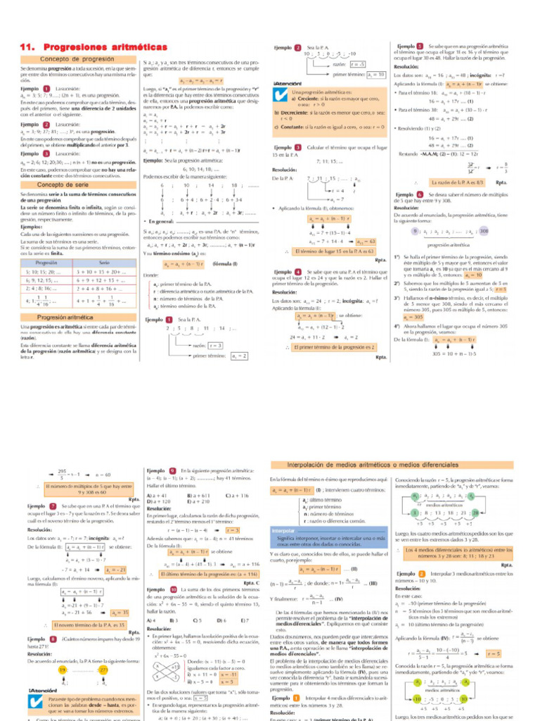 PROGRESIONES ARITMETICAS TEORIA - Compress | PDF