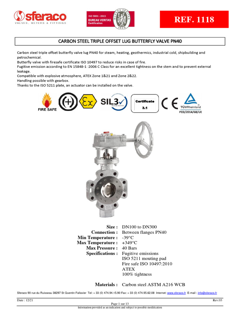 Technical Datasheet Carbon Steel Triple Offset Butterfly Valve Lug pn40 | Download Free PDF ...