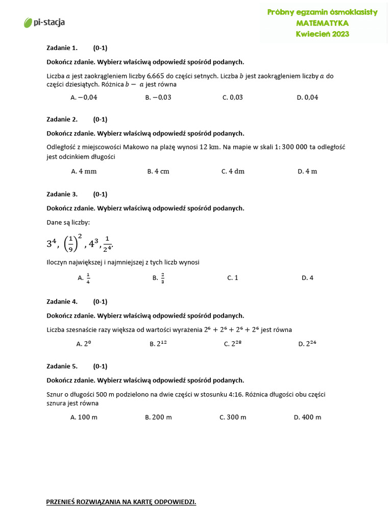 Probna 8klasa 2023 Arkusz Final | PDF