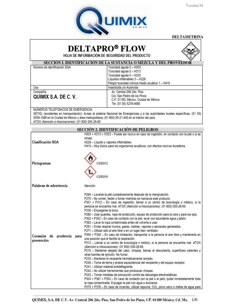 Hoja de Seguridad Deltametrina | PDF | Pesticida | Residuos