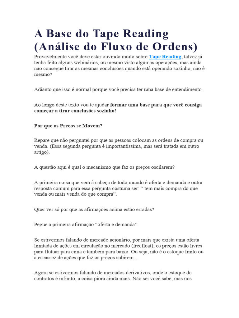 Fundamentos do Tape Reading | PDF | Mercado (economia) | Oferta e procura