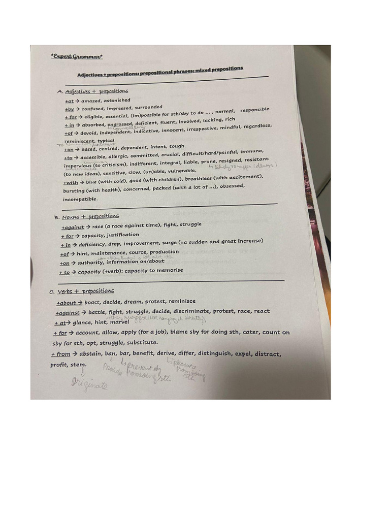 Adjectives and Prepositions - Vocabulary Advanced | PDF