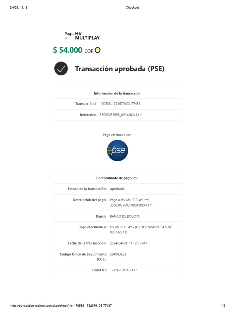 Pago Aprobado a HV Multiplay 2024 | PDF
