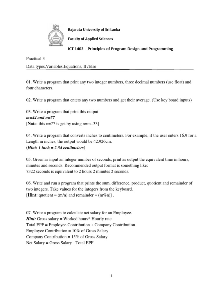 Programming Exercises for Beginners | PDF | Integer | Computer Programming