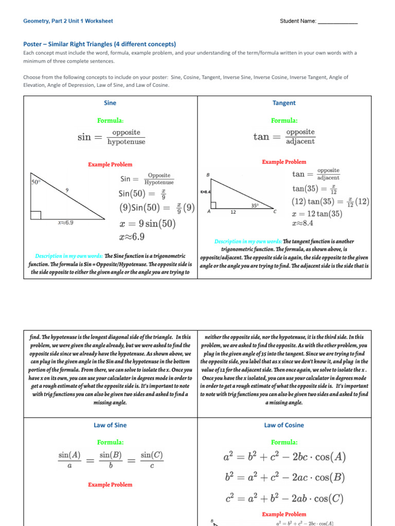 Geometry Unit 1 Assignment - Similar Right Triangles | PDF ...
