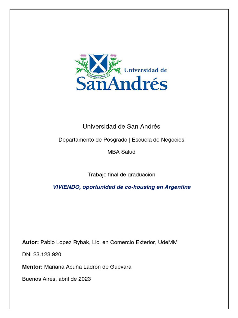 Udsa - Plan de Negocio Co Housing | PDF | Vejez | Oferta (economía)