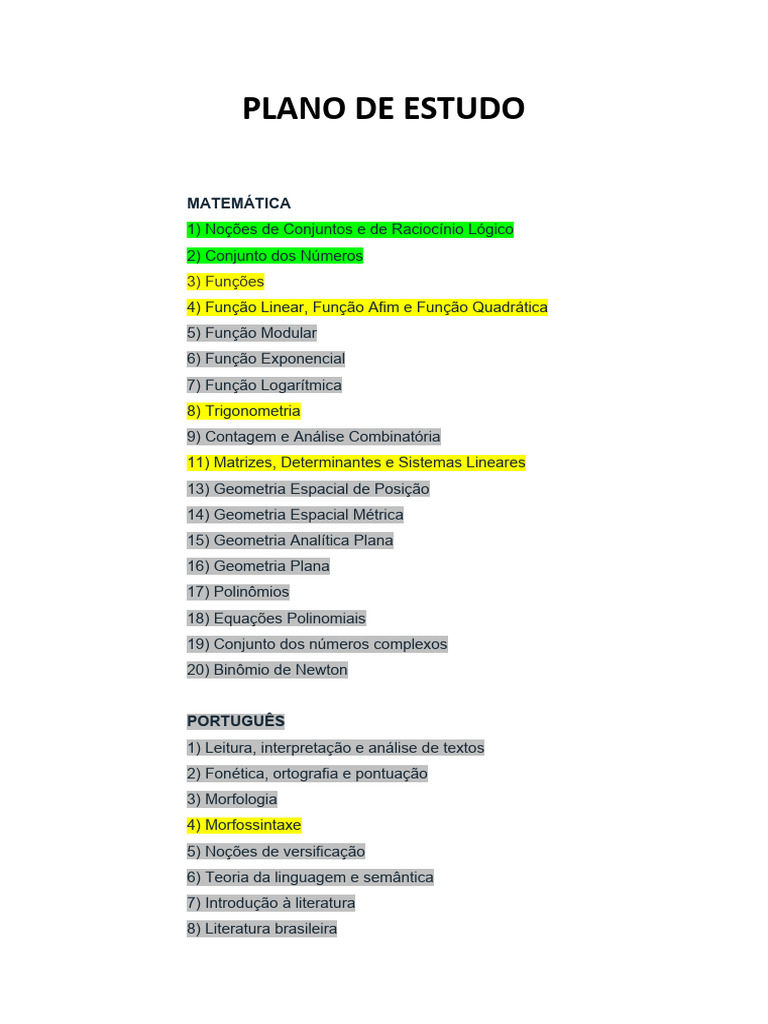 Plano de Estudo | PDF