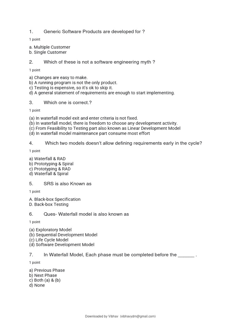 MCQ Unit123 Software Engg | PDF | Software Development Process | Software Engineering