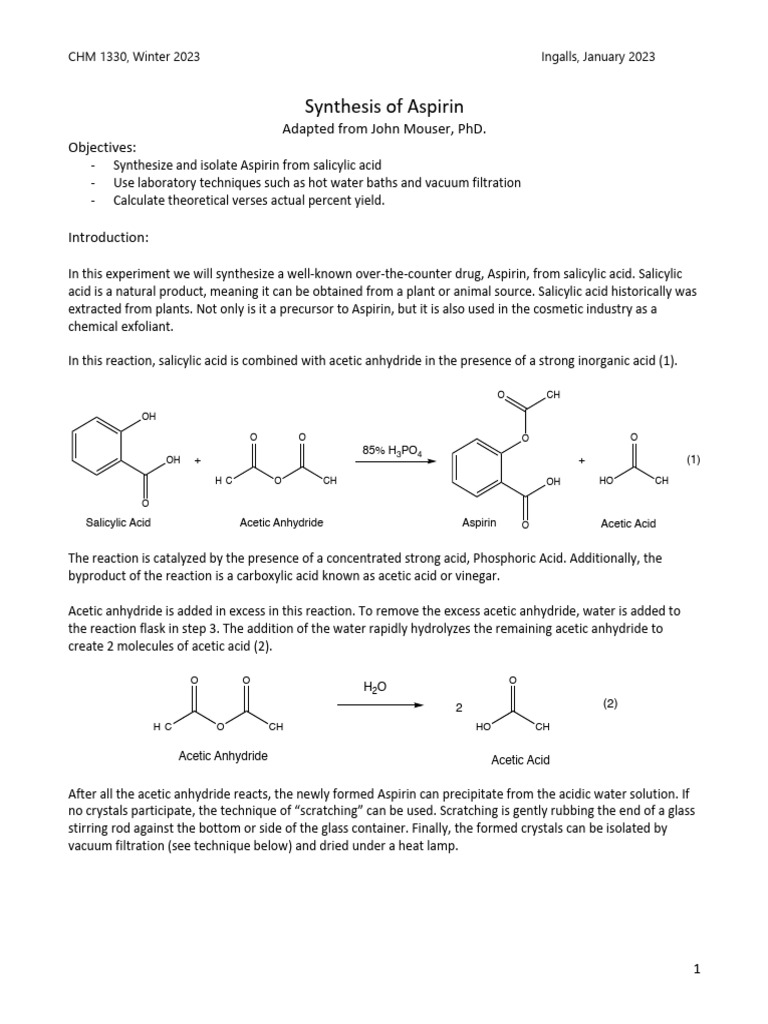 Aspirin Synthesis WI23 | PDF | Filtration | Acid
