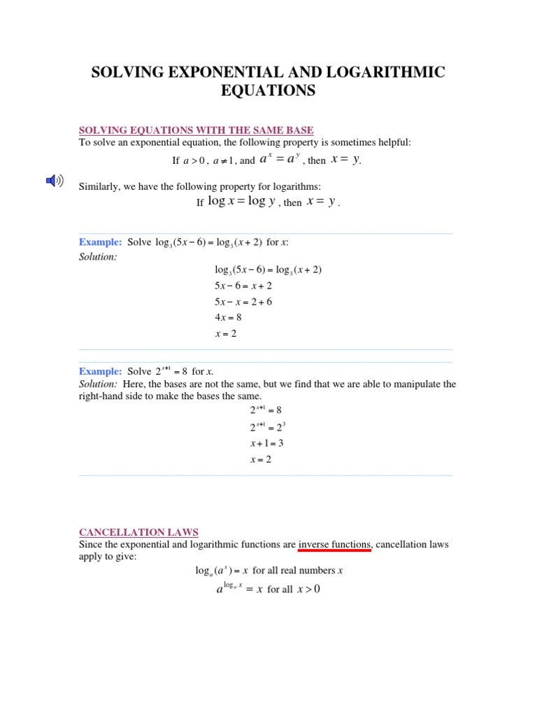Solving Exponential & Logarithmic Equations | PDF