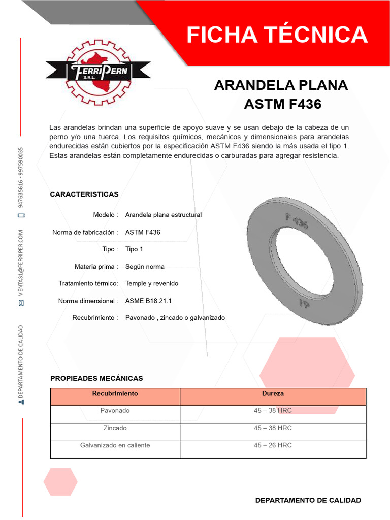 ARANDELA-F436 | PDF | Tornillo | Materiales