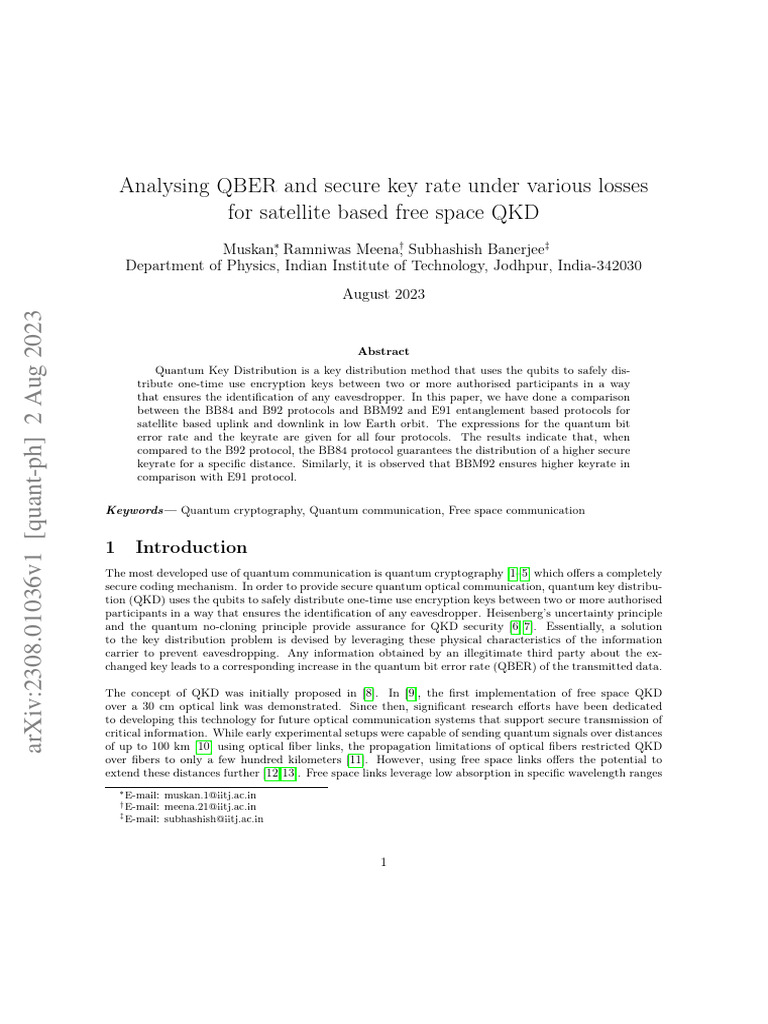 Satellite QKD: QBER and Key Rate Analysis | PDF | Scattering | Quantum Mechanics