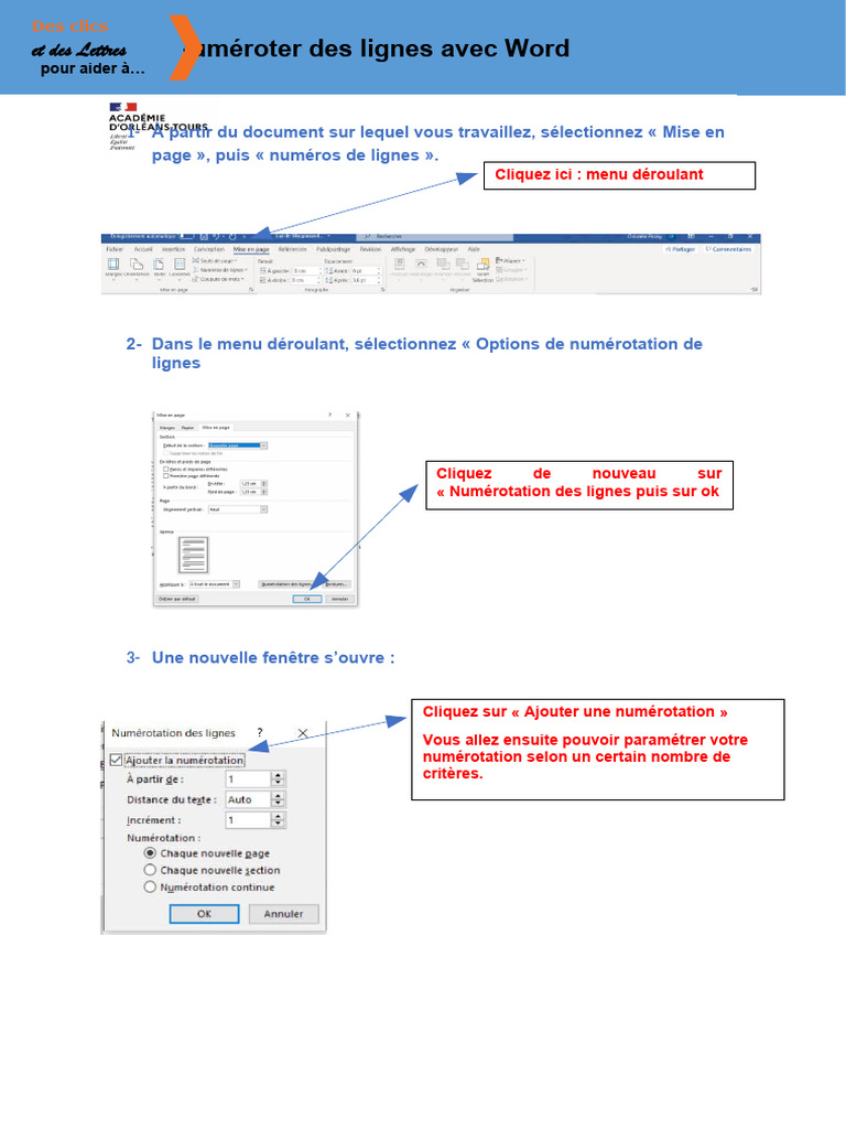 Numérotation des lignes dans Word | PDF | Microsoft Word | Mise en page