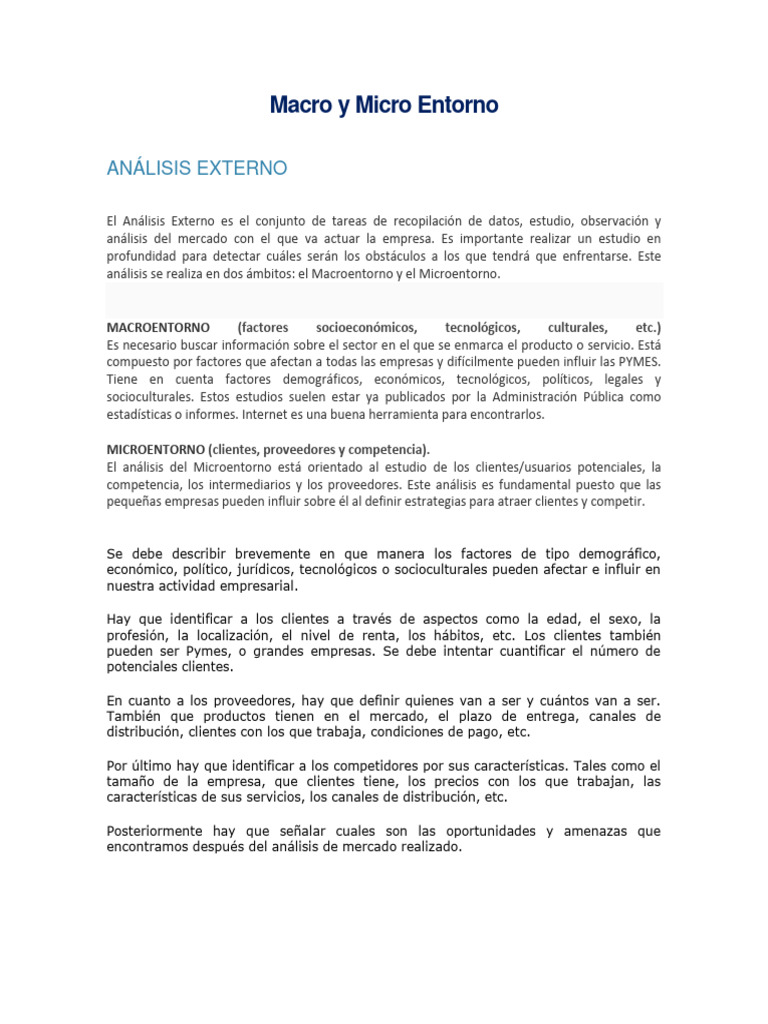 2.1 Macro - y - Micro - Entorno Lectura | PDF | Business | Mercado (economía)