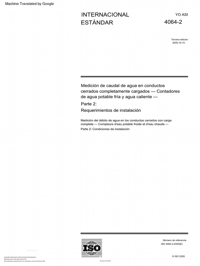 ISO 4064-2-2005 - Medidores para Agua Fría y Caliente | Descargar gratis PDF | Agua ...