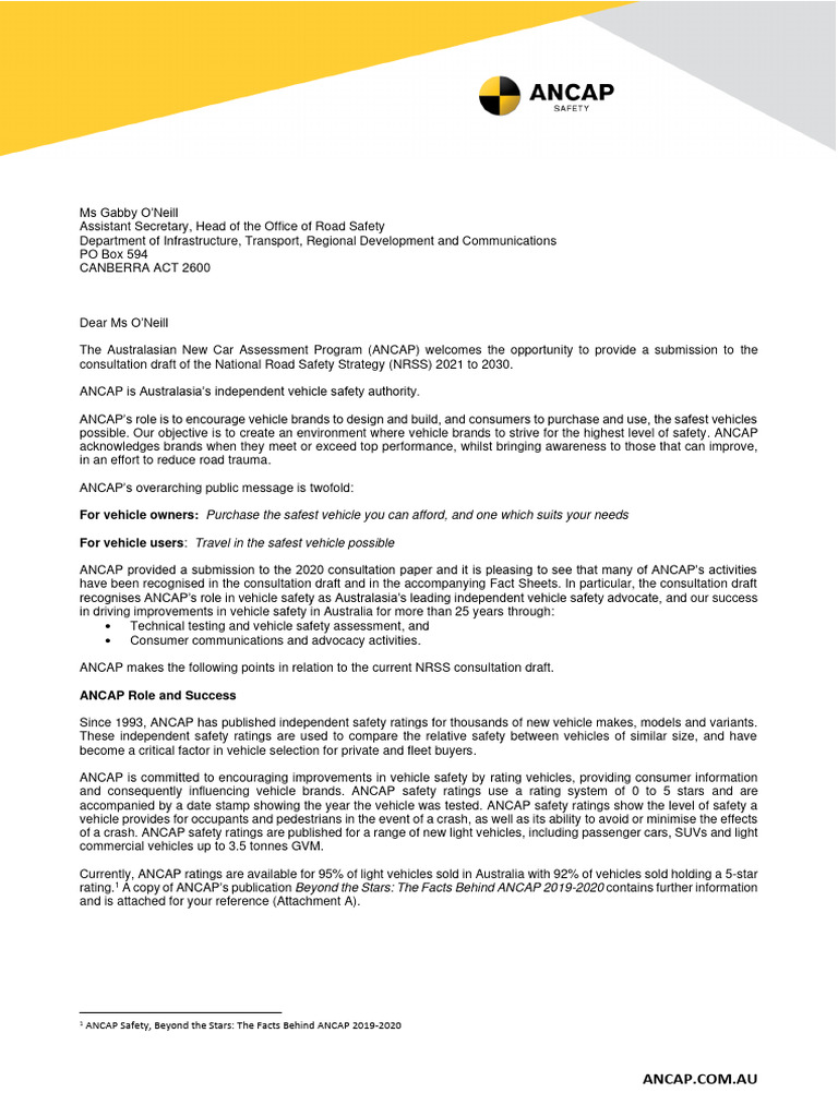 62 Nrss Submission Australasian New Car Assessment Program | PDF | Road ...