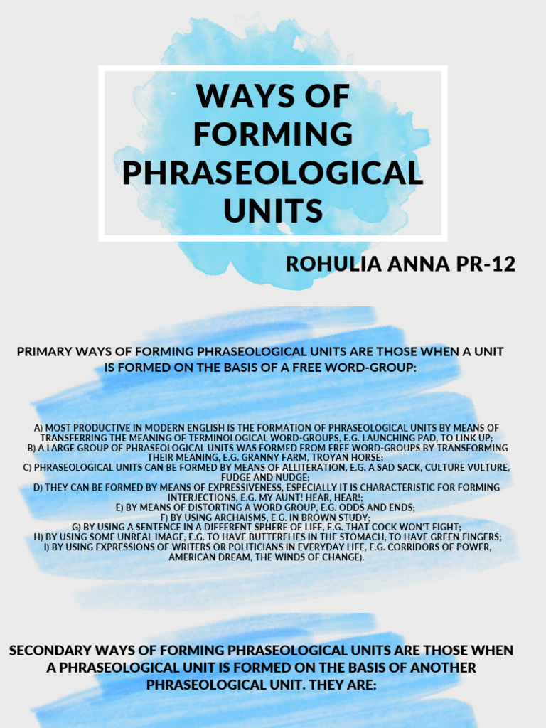 Ways of forming phraseological units | PDF | Preposition And ...
