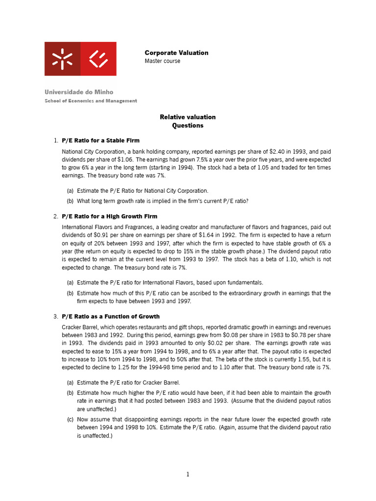 4 Relative - Valuation Questions | PDF | Dividend | Price–Earnings Ratio