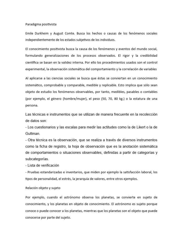 Paradigma Positivista | PDF | Conocimiento | Observación