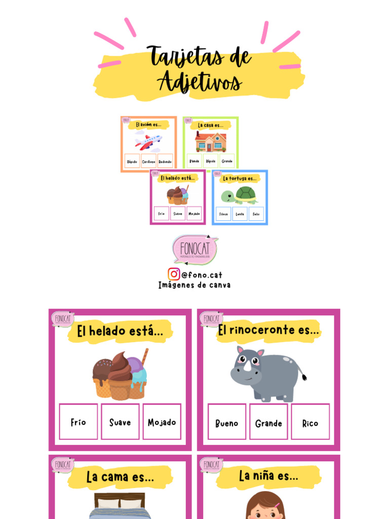 Tarjetas de Adjetivos | PDF