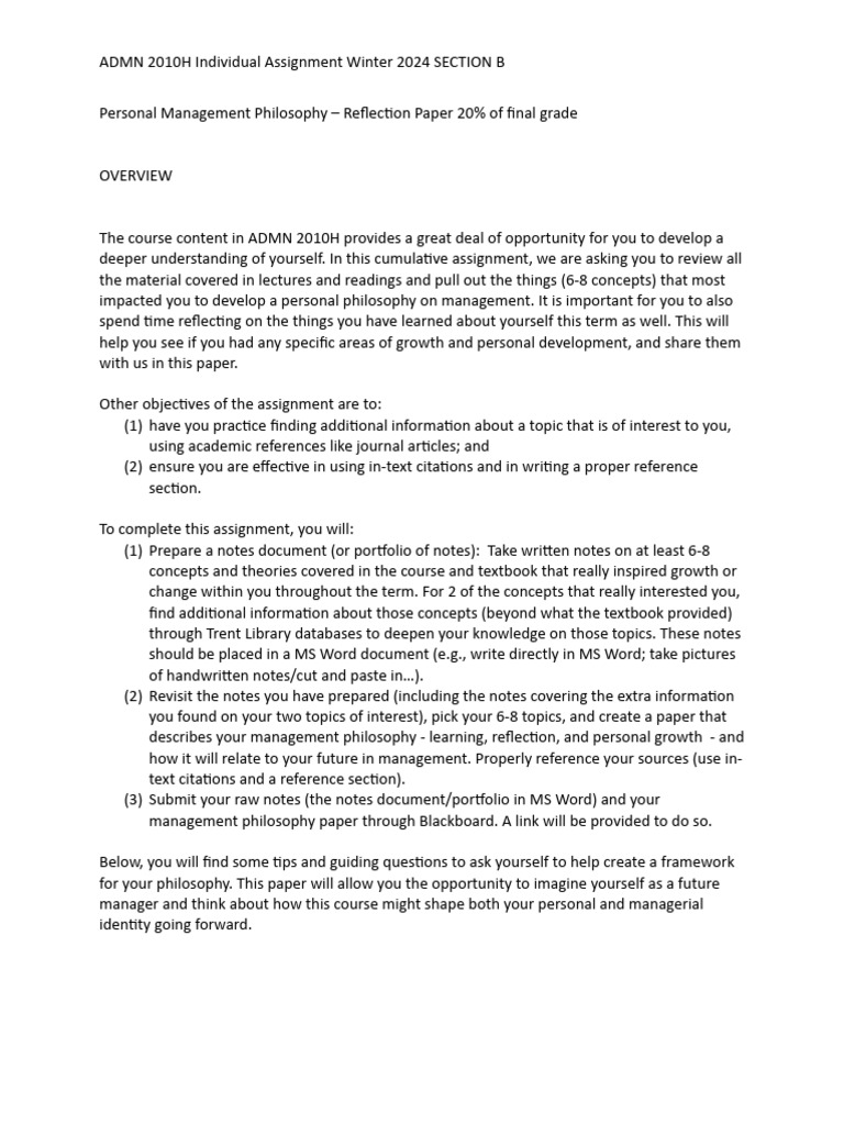 Personal Management Philosophy Reflection | PDF | Citation | Apa Style